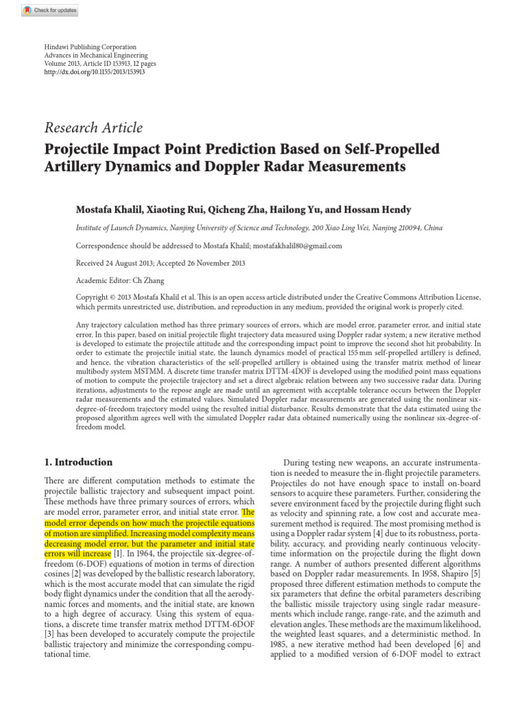 Projectile Impact Prediction Using Doppler Radar | PDF | Trajectory ...