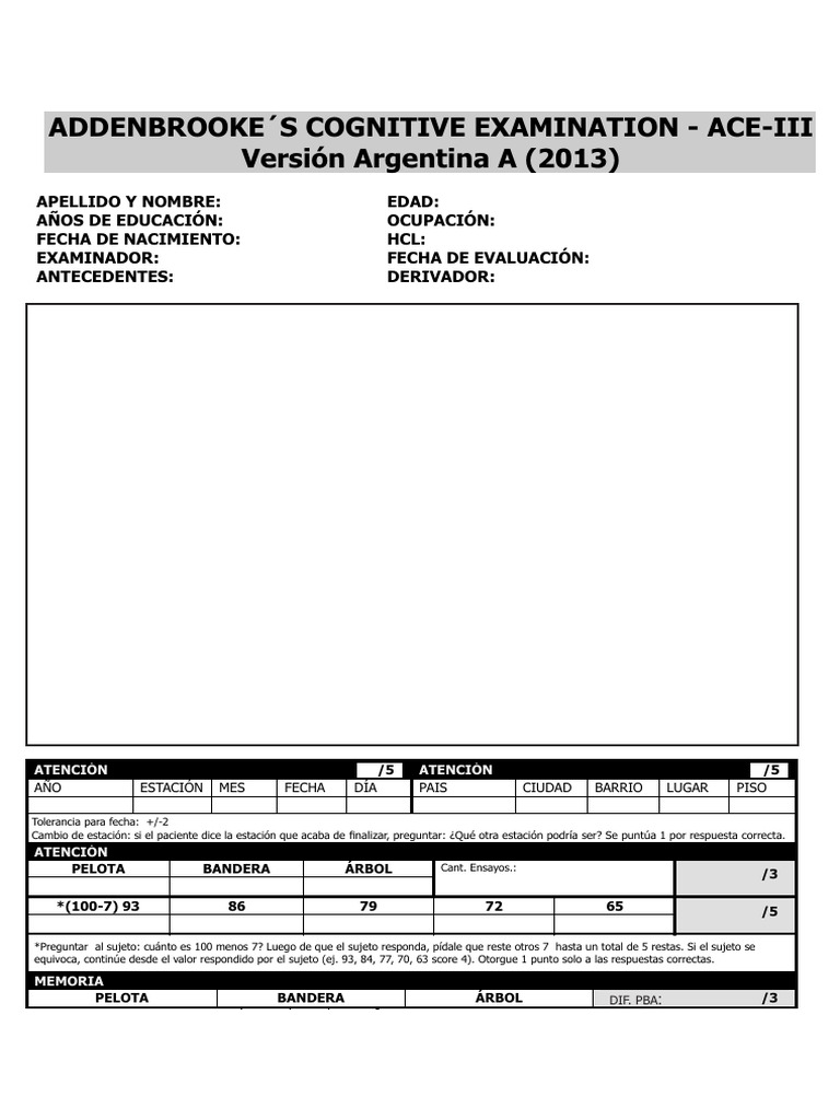 Examen Cognitivo Addenbrooke ACE-III | PDF | Cognición