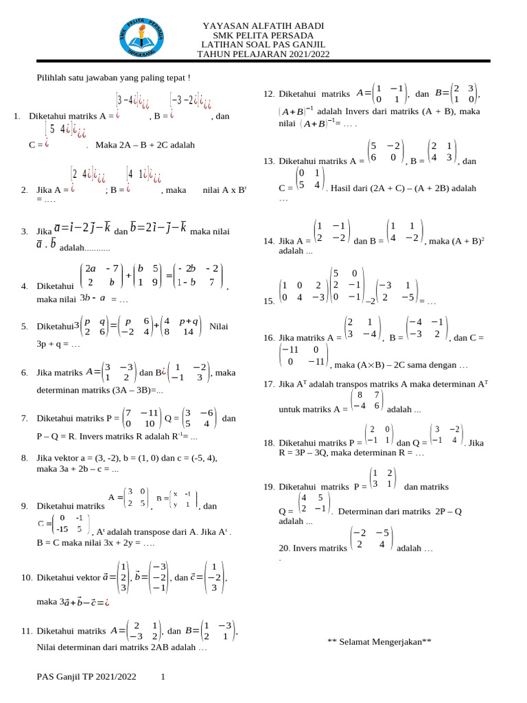 Latihan Soal PAS Kelas XI | PDF