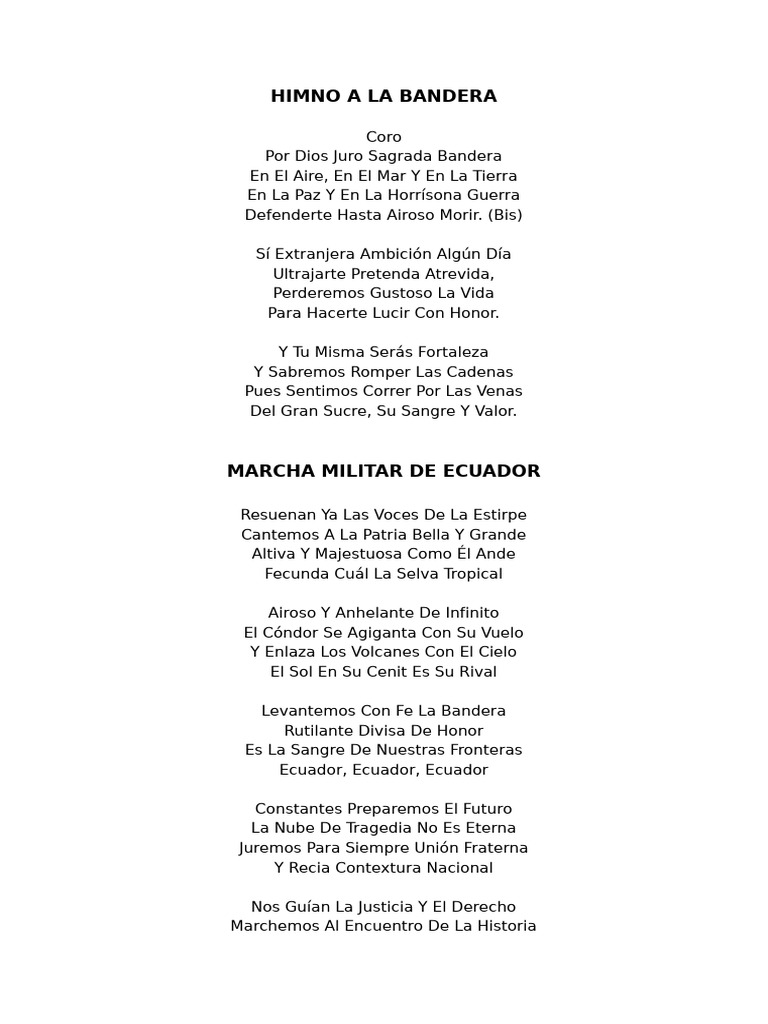 Himno a la Bandera y Paquisha de Ecuador | PDF