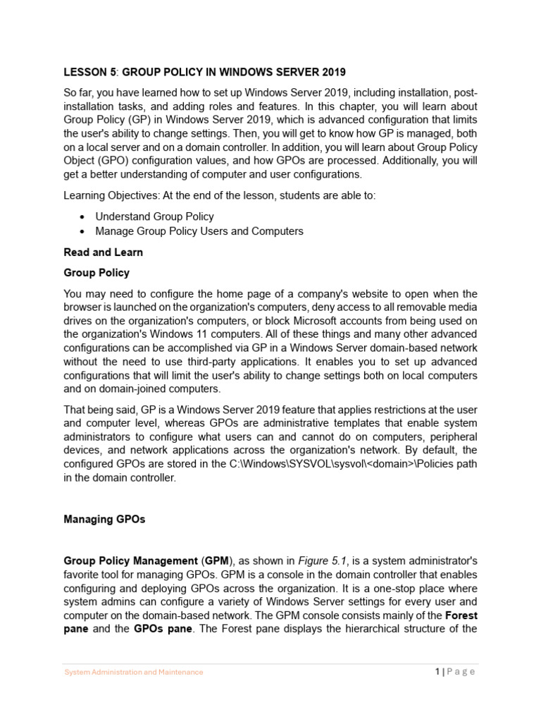 Group Policy Management In Windows Server 2019 Pdf Group Policy