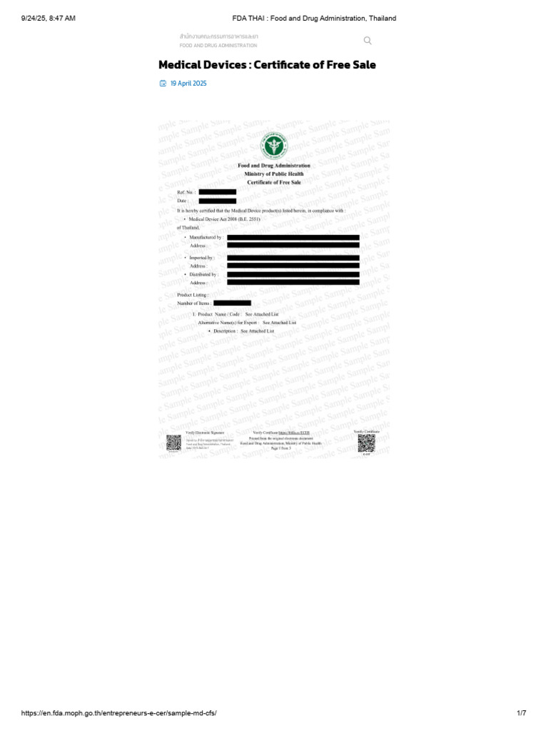 FDA THAI - Food and Drug Administration, Thailand MD | PDF