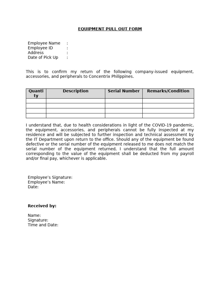 Equipment Return Acknowledgment Form | PDF