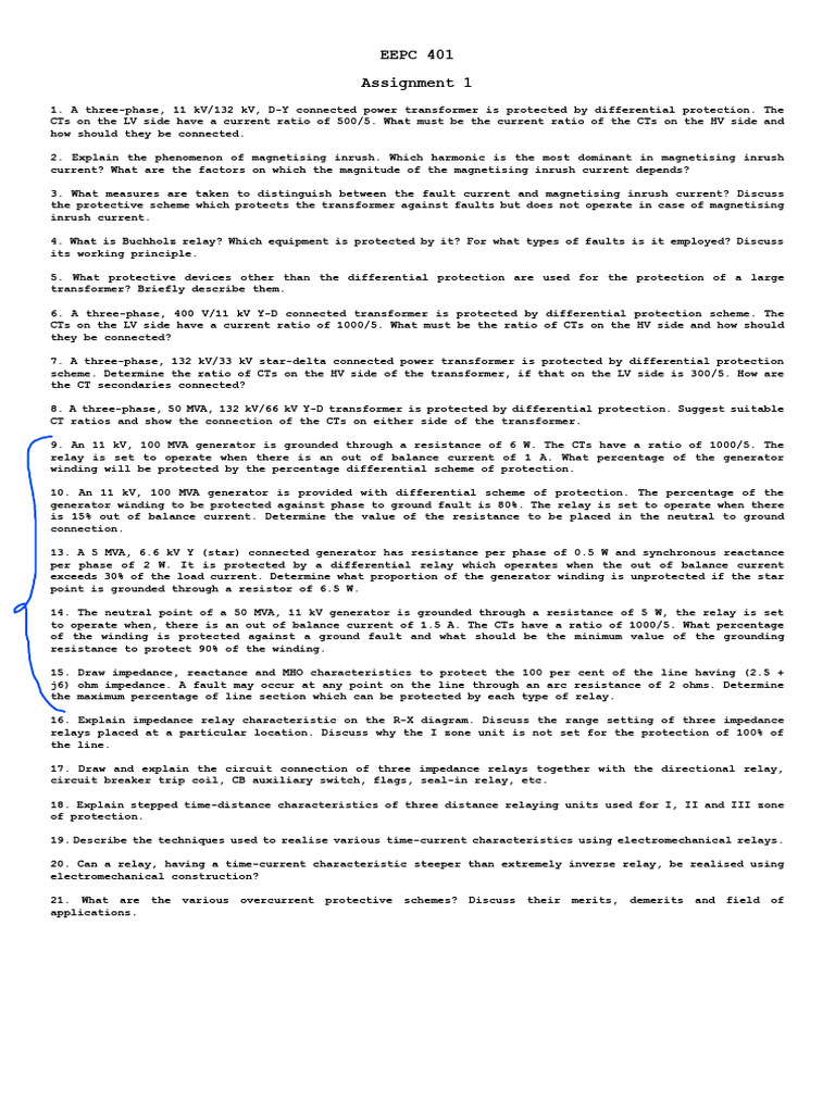 EEPC 401 Assignment 1 | PDF | Electrical Impedance | Relay