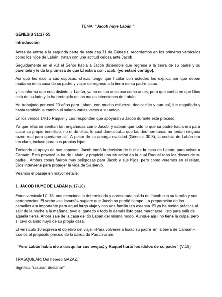 Jacob Huye de Labán en Génesis 31 | PDF | Jacob | Rachel