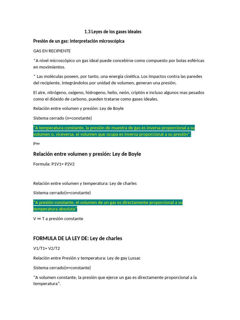 Leyes de los Gases Ideales y sus Fórmulas | PDF
