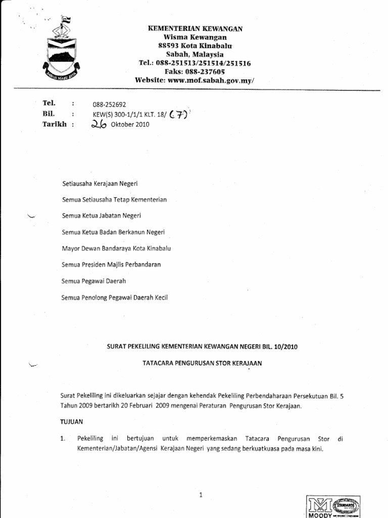 Pekeliling Kementerian Kewangan Bil.10 2010 | PDF