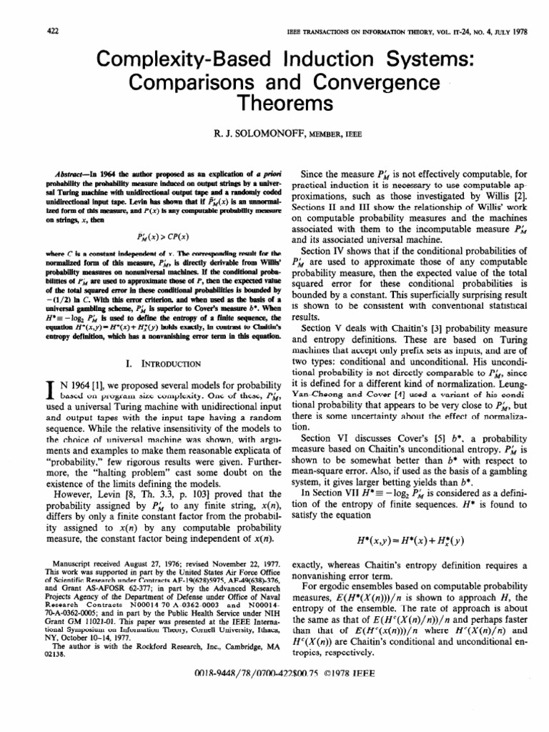 Solomonoff 1978 Complex Induction Sys Compara and Convergence | PDF ...