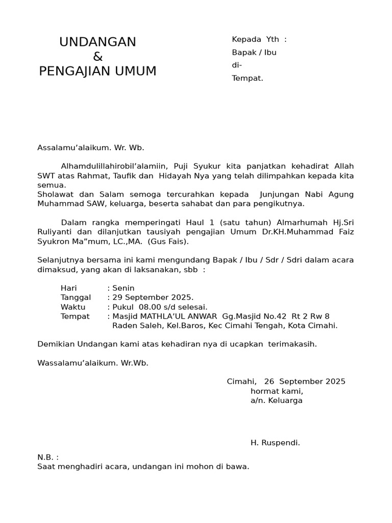 Undangan Haul dan Pengajian Umum | PDF