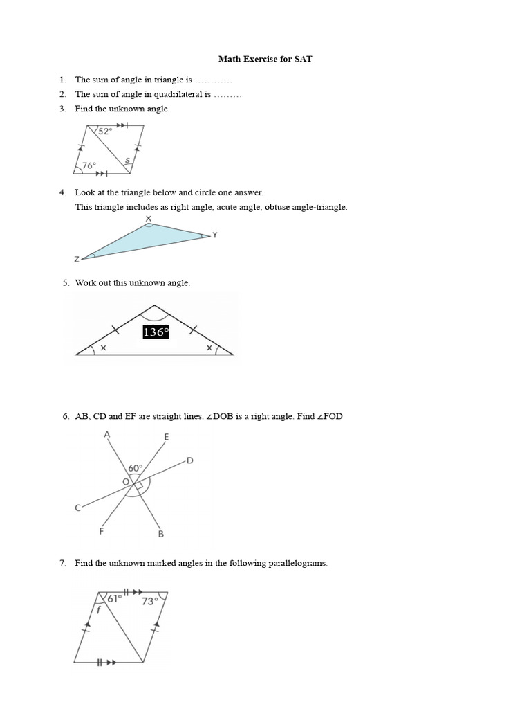SAT Geometry Practice Exercises | PDF