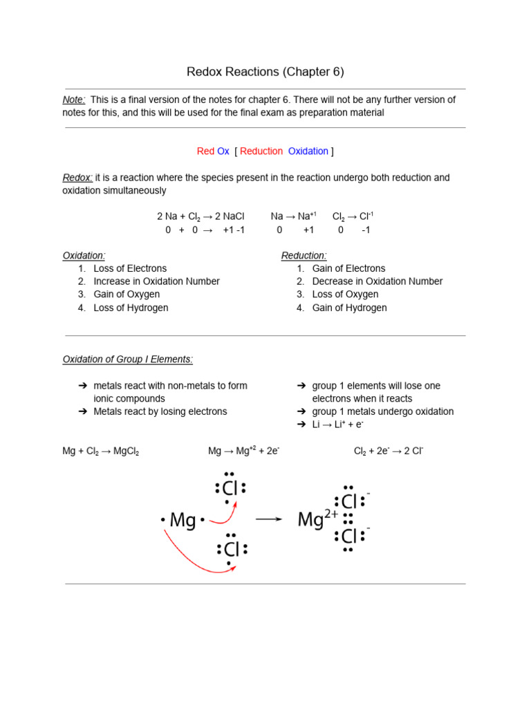 Chapter 6 - Redox Reactions | PDF | Redox | Chemical Reactions