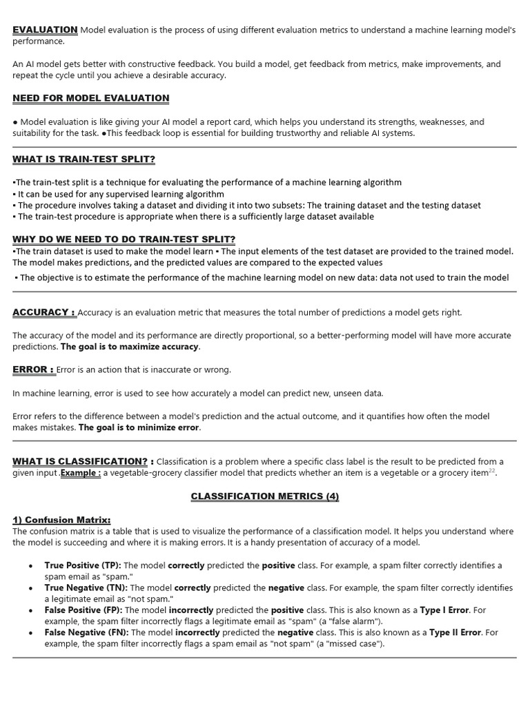 CH 3 Evalauting Models | PDF | Accuracy And Precision | Machine Learning