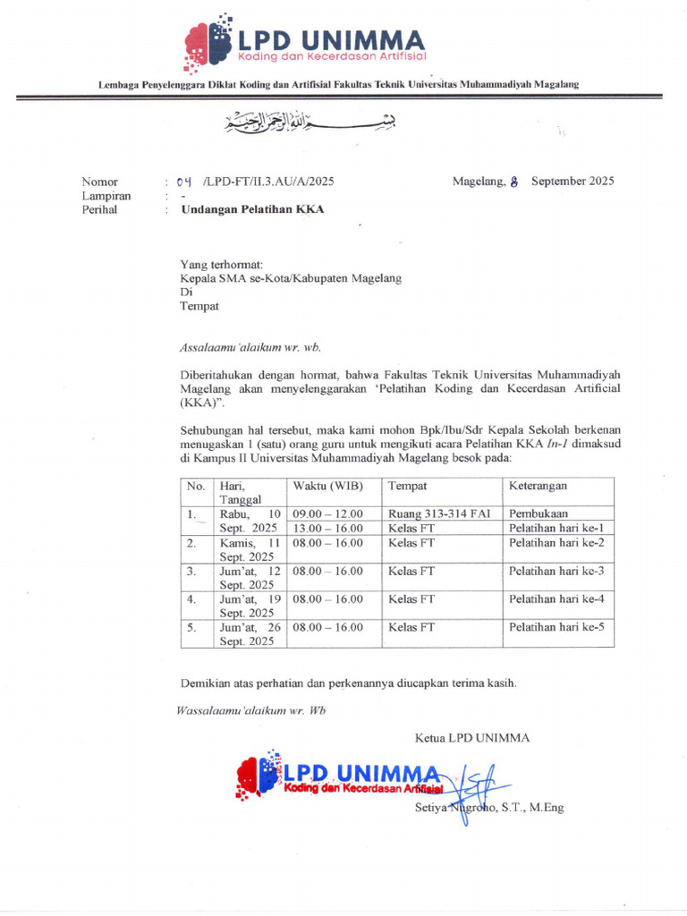 2025-04 LPD Undangan Pelatihan KKA Ke SMA | PDF