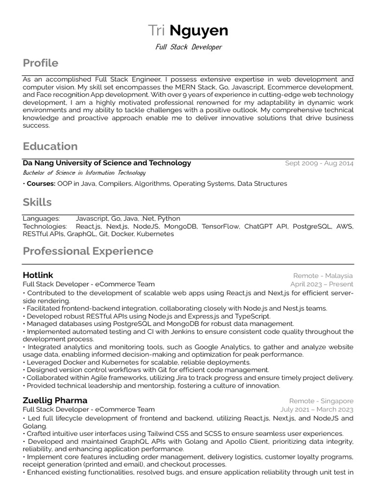 Full Stack Developer Profile: Tri Nguyen | PDF | Spring Framework ...