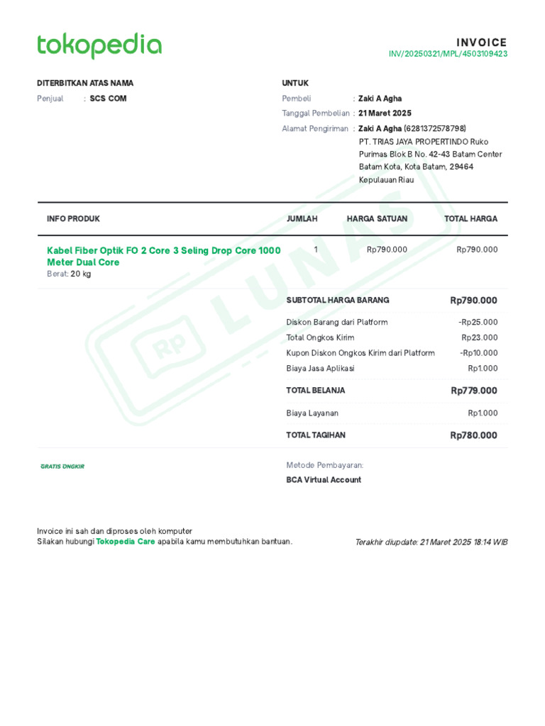 FOInvoice - Tokopedia | PDF