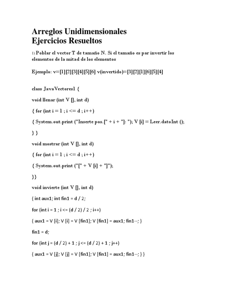 Ejercicios Resueltos Arreglos Unidimensionales | PDF