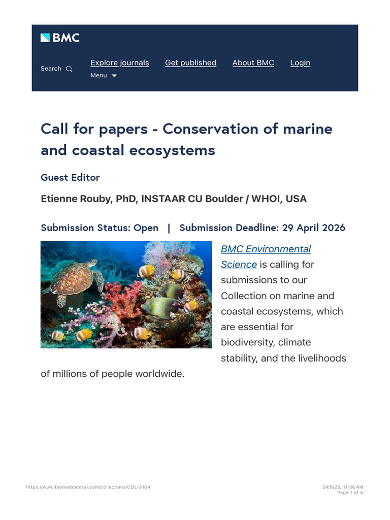 Call For Papers - Conservation of Marine and Coastal Ecosystems | PDF ...