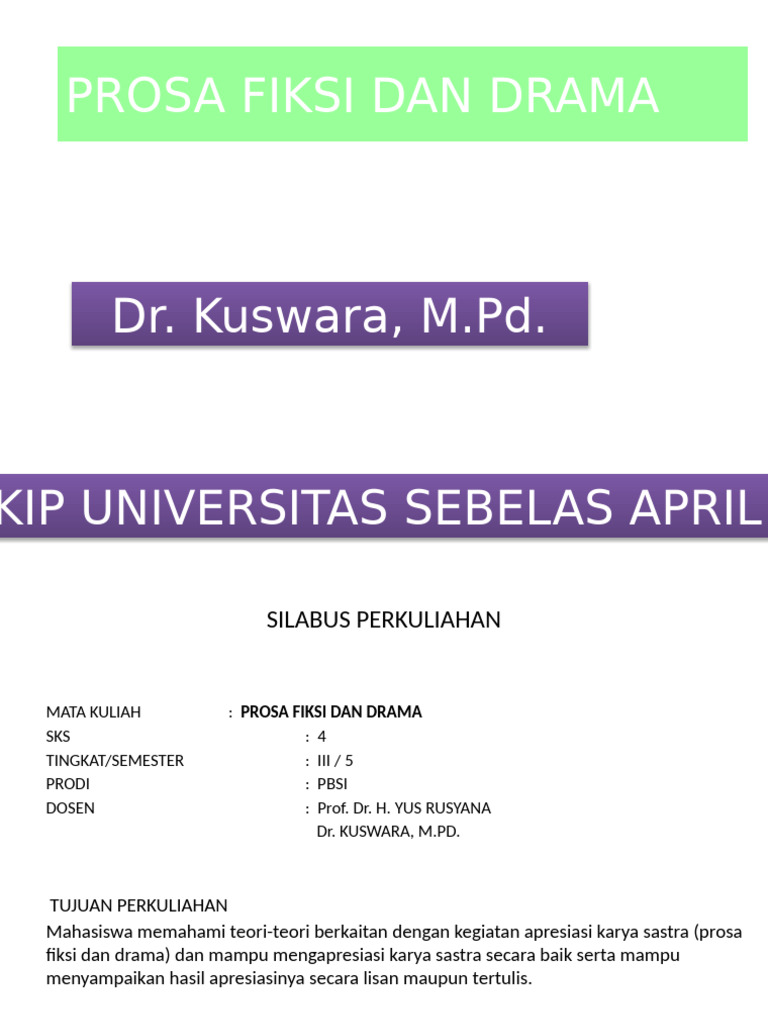 Silabus Prosa Fiksi dan Drama PBSI | PDF