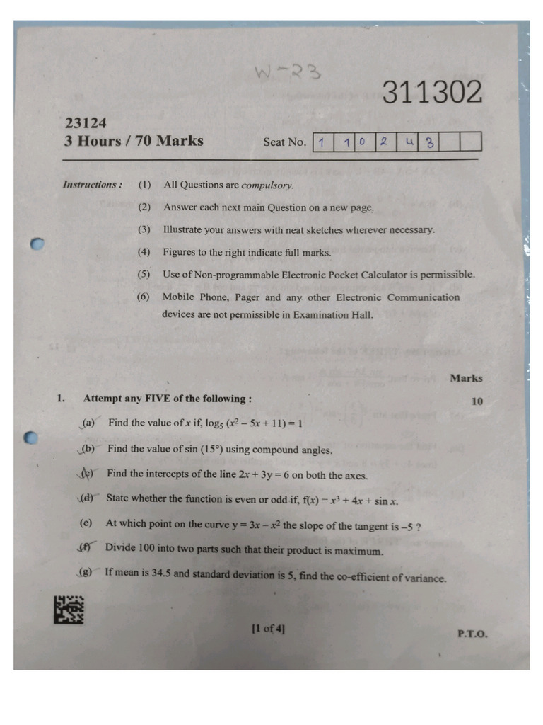 Basic Mathematics - Previous Year Papers | PDF