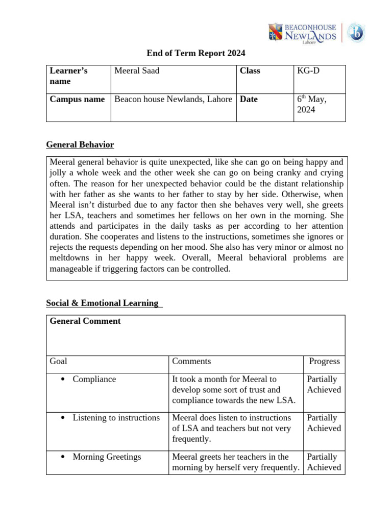Meeral Saad's 2024 End of Term Report | PDF | English Language ...
