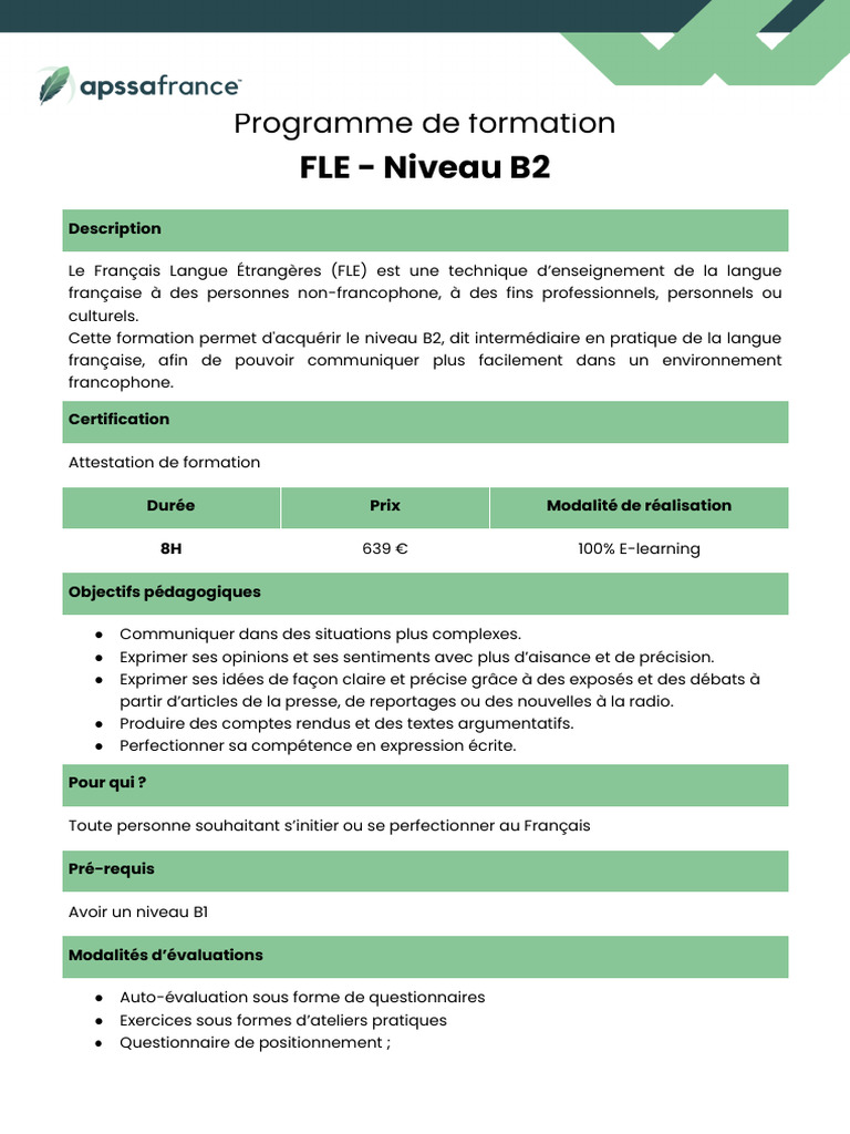 Formation FLE B2 en E-learning | PDF | Langue française | Linguistique