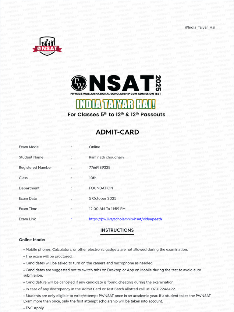 Admit Card | PDF