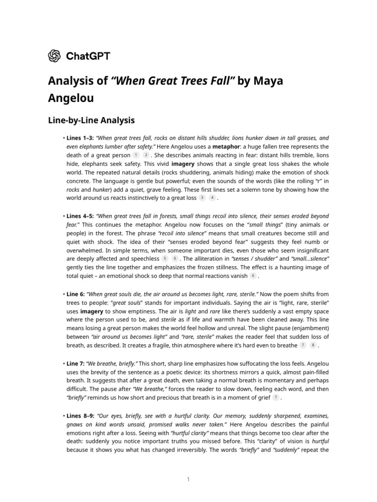 Analyzing Angelou's "When Great Trees Fall" | PDF | Grief | Poetry