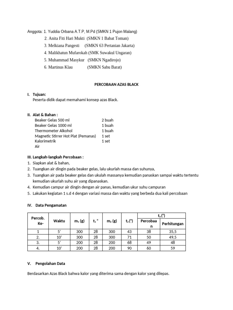 Percobaan Konsep Azas Black | PDF