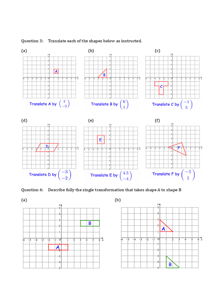 Translations Practice with Corbett Maths | PDF