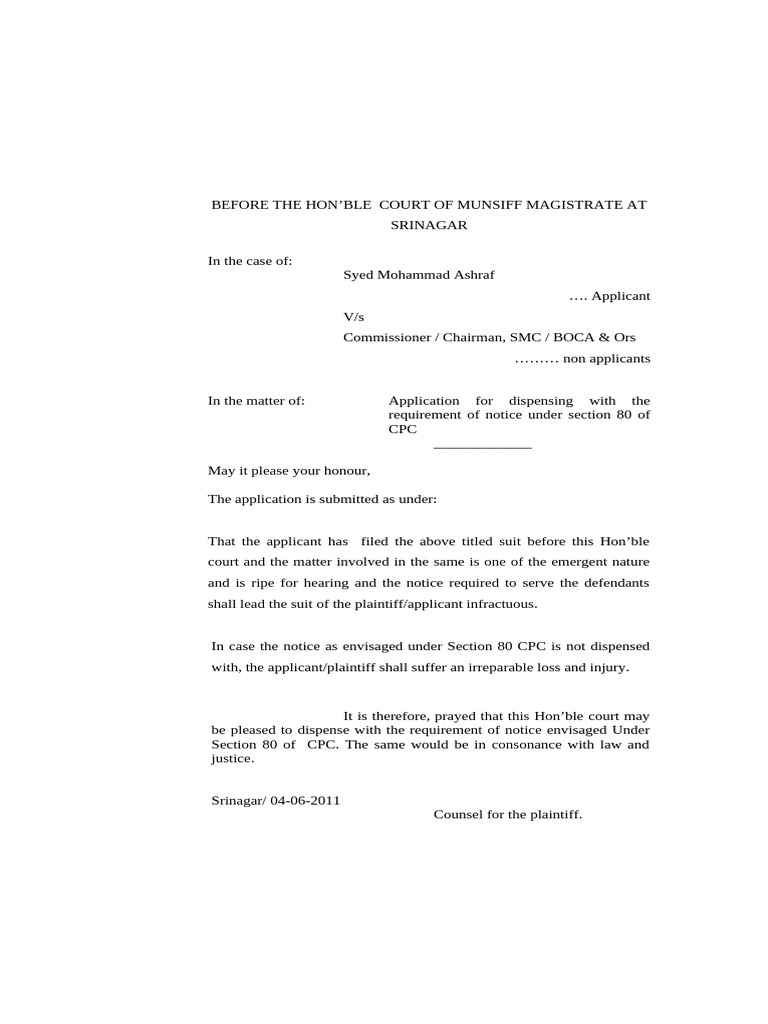 Dispensation of Notice Under Section 80 CPC | PDF