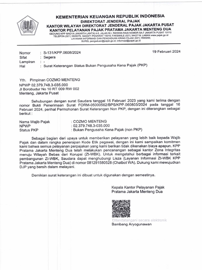 Surat Non PKP DJP | PDF
