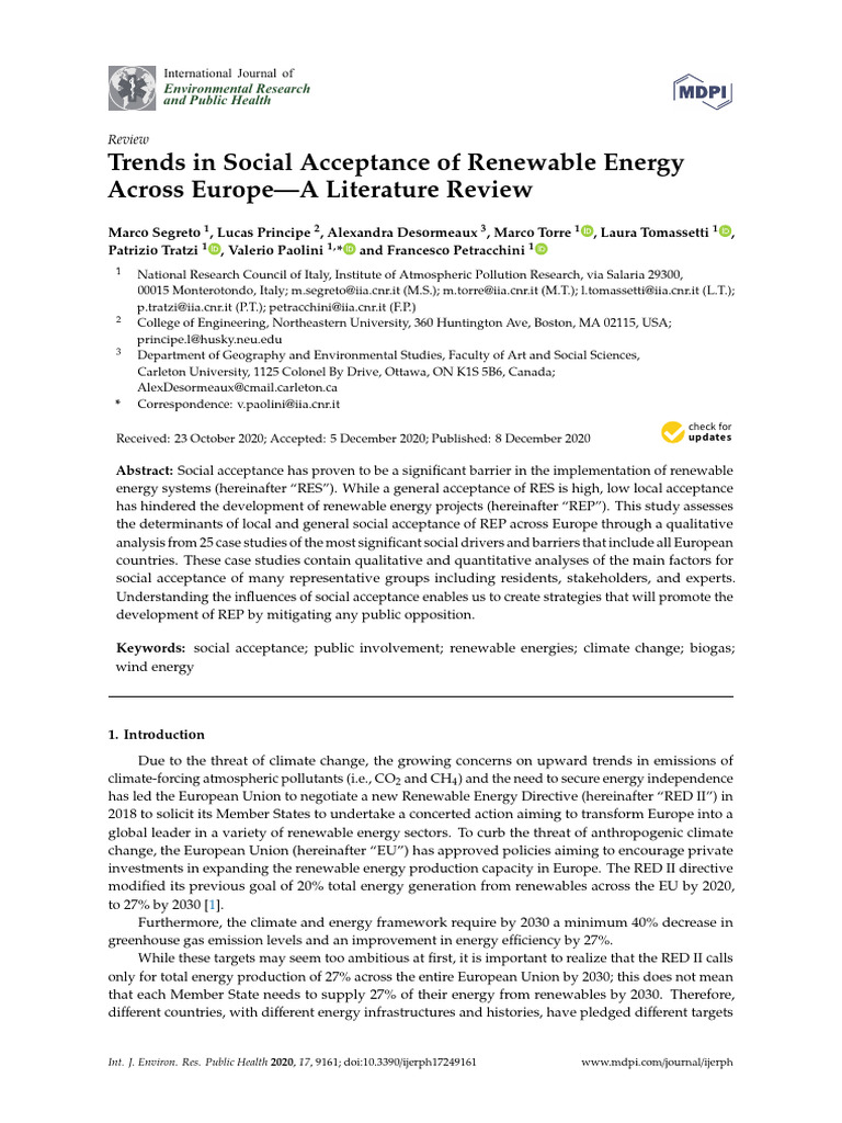 Segreto Et Al., 2020 - Trends in Social Acceptance of Renewable Energy Across Europe-A ...