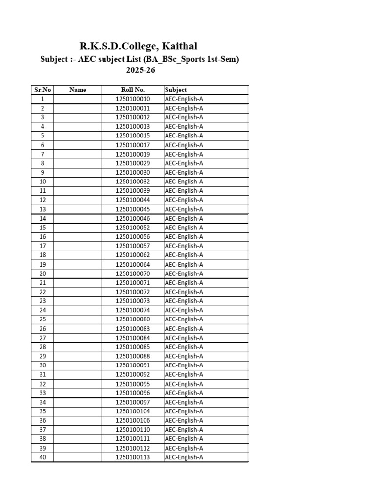BA_BSc_Sports-1st-sem-AEC-updated_List-25-26 | PDF