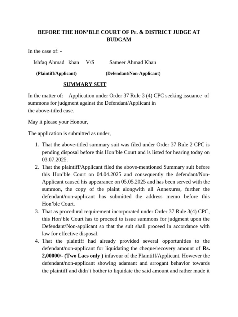 Application For Summons For Judgement. | PDF | Lawsuit | Affidavit