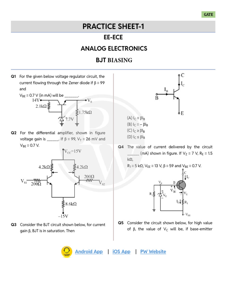 GATE BJT Circuit Practice Questions | PDF | Bipolar Junction Transistor ...