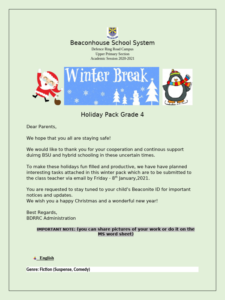 Grade 4 Holiday Pack Activities | PDF