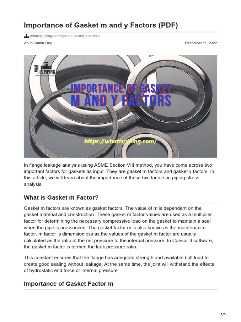 Importance of Gasket M and y Factors PDF | PDF | Steel | Alloy