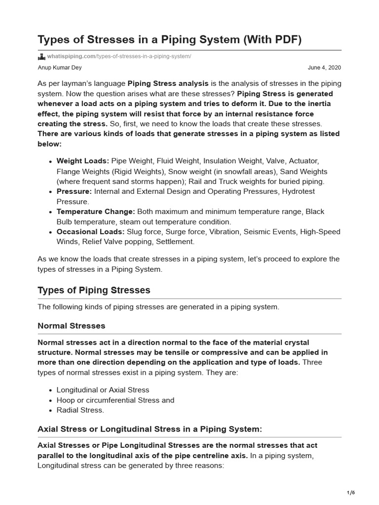 Types of Stresses in Piping Systems | PDF | Stress (Mechanics ...