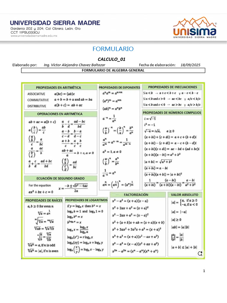Formulario de Álgebra General PDF | PDF