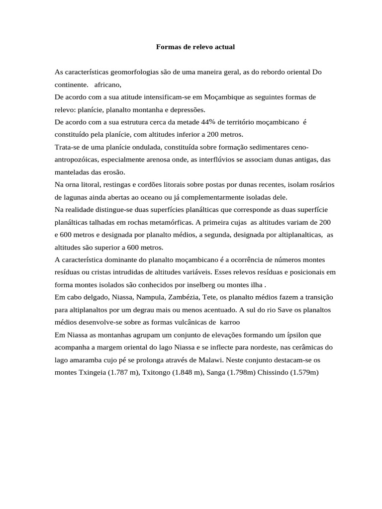 Formas de Relevo em Moçambique | PDF