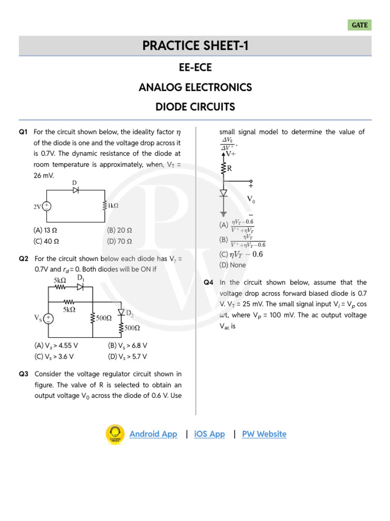 Diode Circuit - Practice Sheet 01 | PDF | Diode | Electric Power