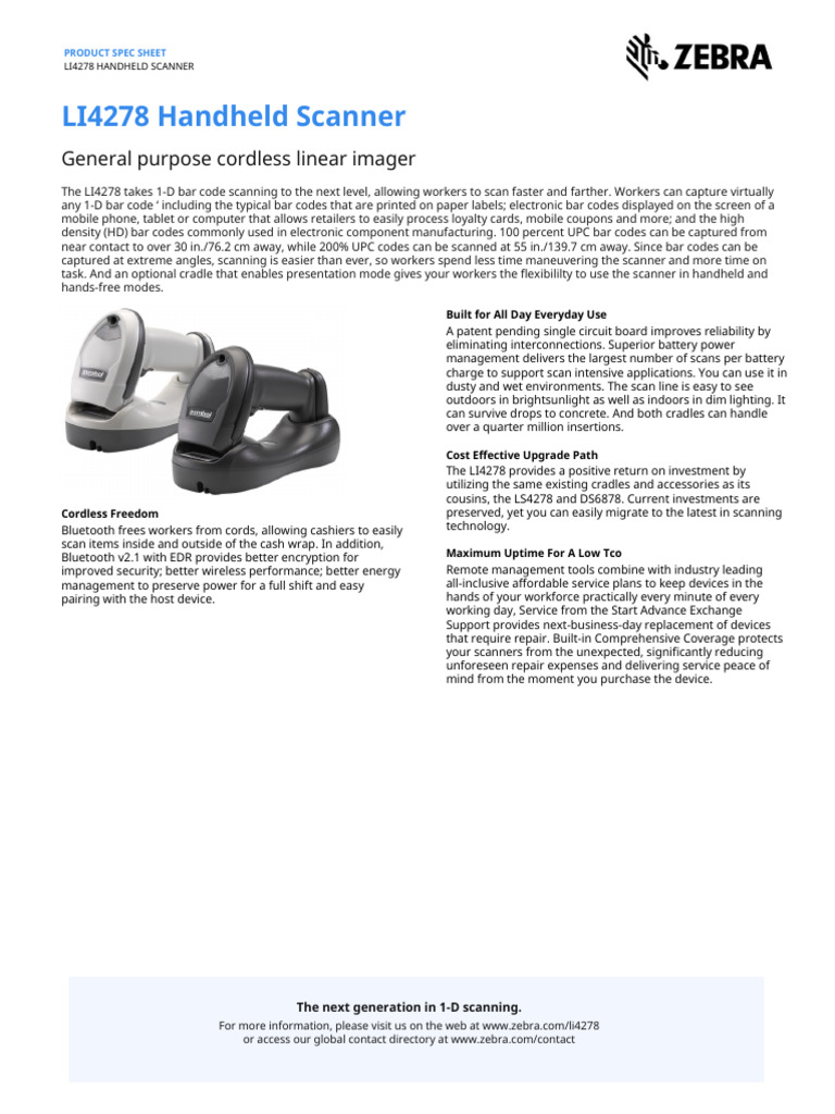 Li4278 Spec Sheet en Us | PDF | Barcode | Bluetooth
