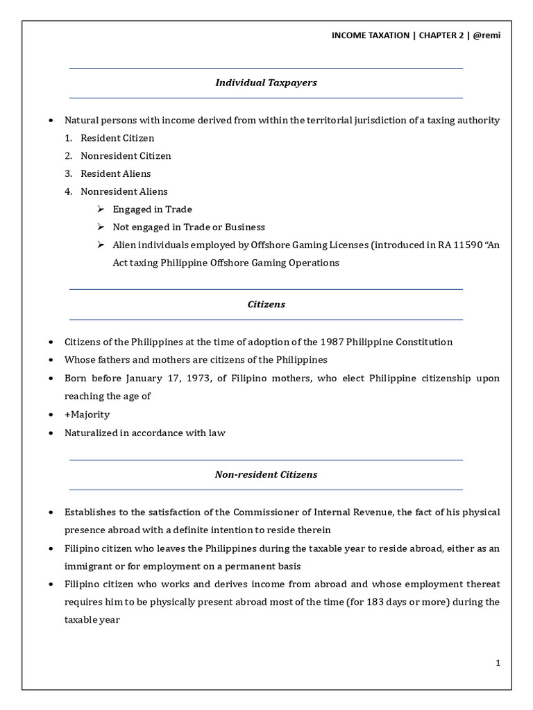 Income Taxation for Individual Taxpayers | PDF | Capital Gains Tax | Taxes