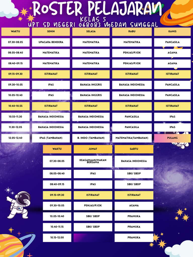 Biru Putih Merah Kuning Ilustratif Jadwal Pelajaran Poster | PDF