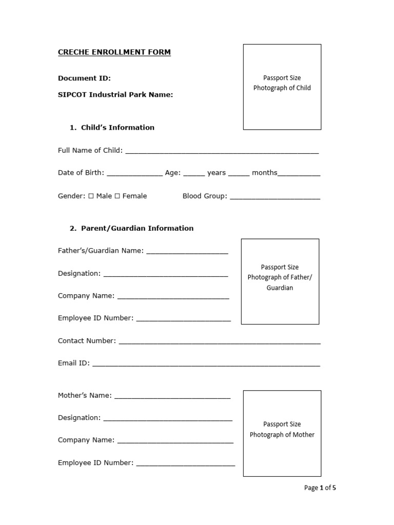Creche Enrollment Form Template | PDF | Child Care | Legal Liability