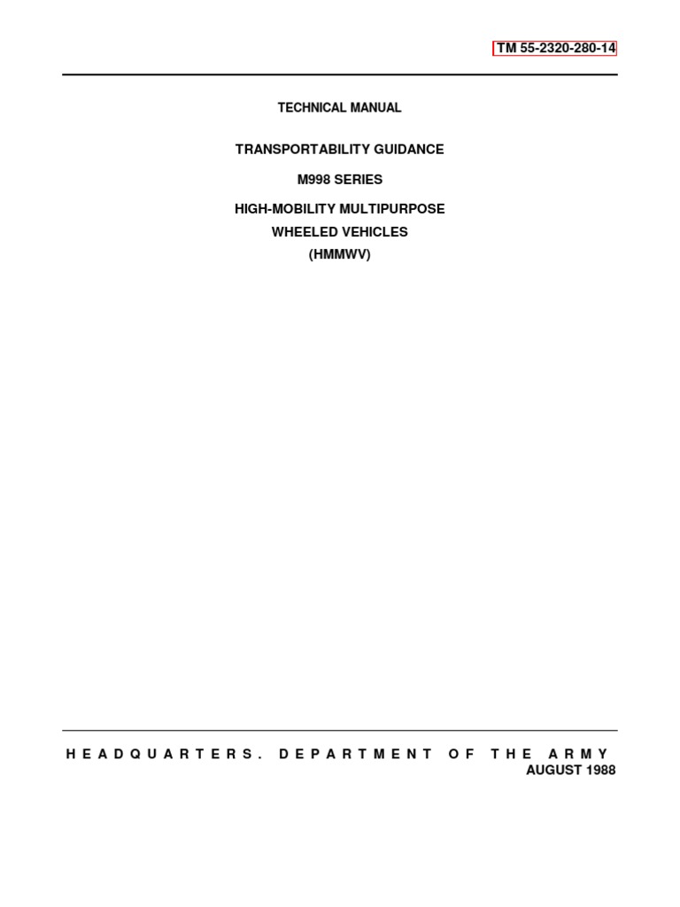 ARMY TM 55-2320-280-14 Transport Guidance M988 HumVee | PDF | Humvee ...