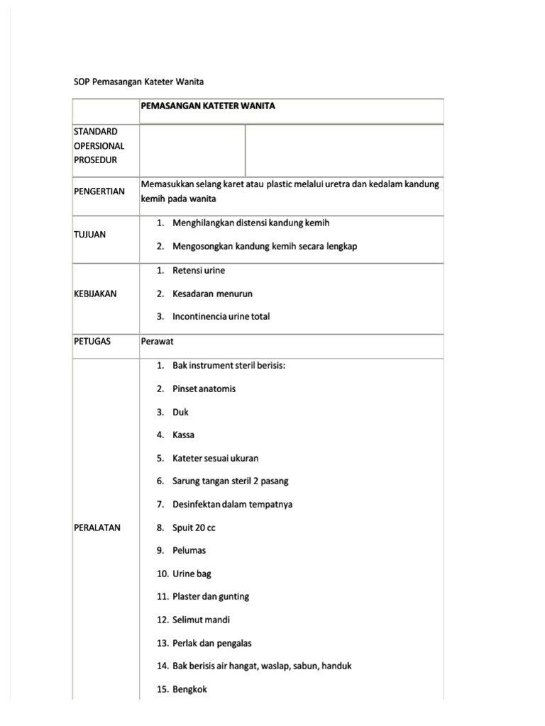 PDF Sop Pemasangan Kateter Wanita Compress | PDF