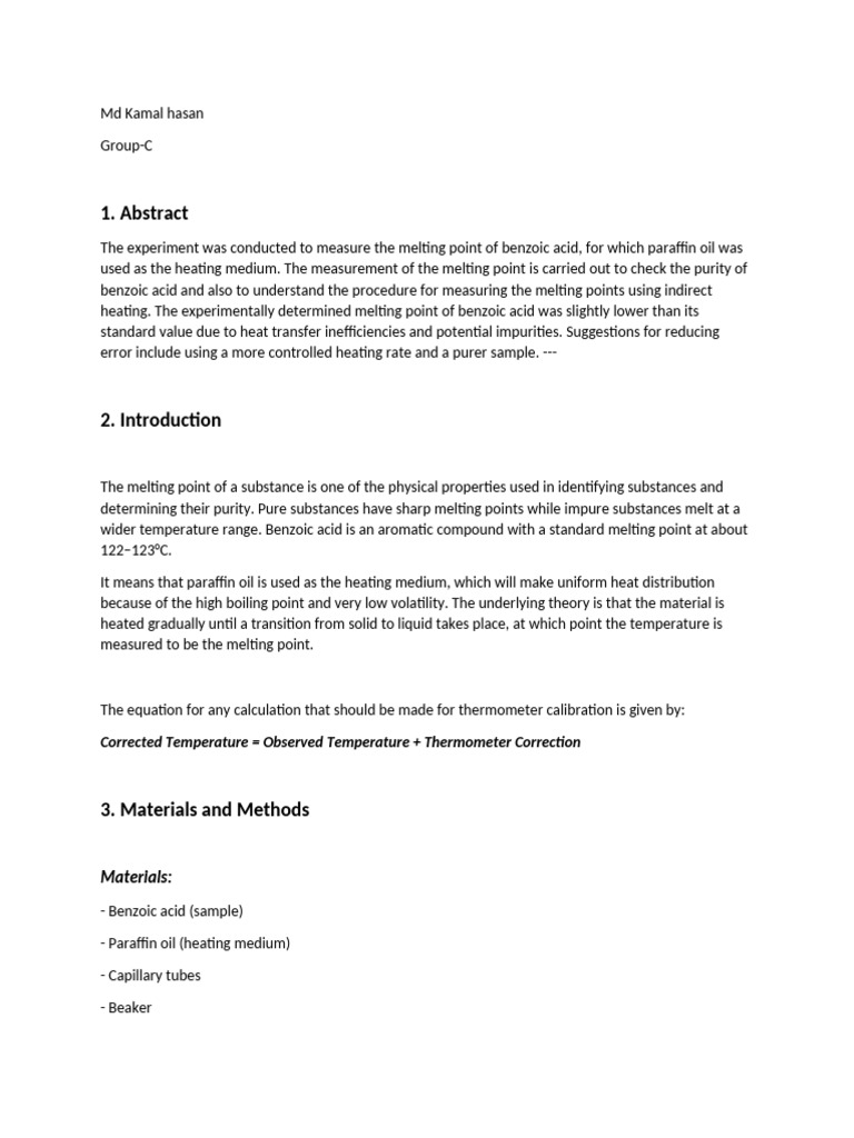 Determination of Melting Point Lab Report | PDF | Melting Point ...