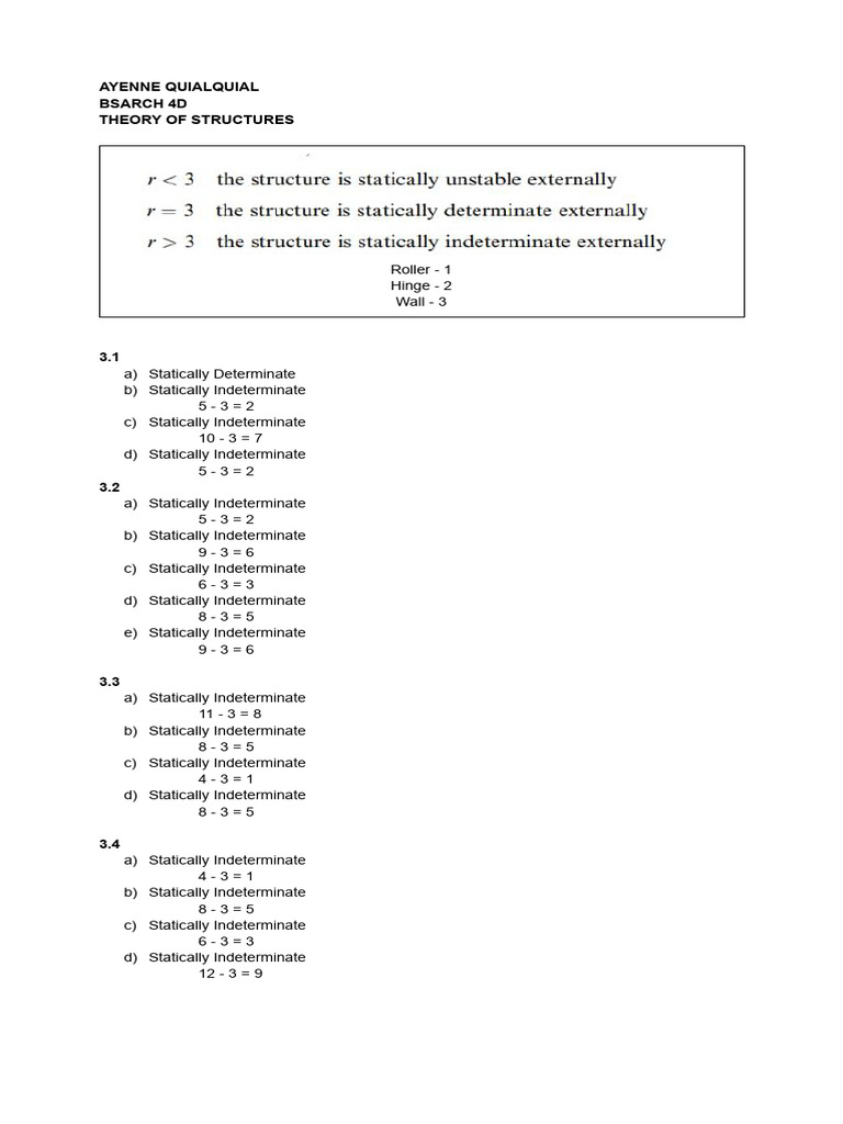 Statically Determinate vs Indeterminate Structures | PDF