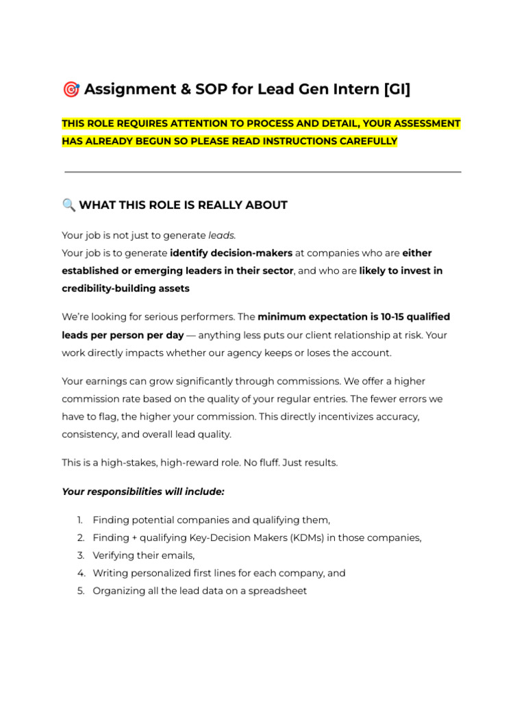 GI - Assignment & SOP For Lead Gen Intern | PDF | Chief Executive Officer